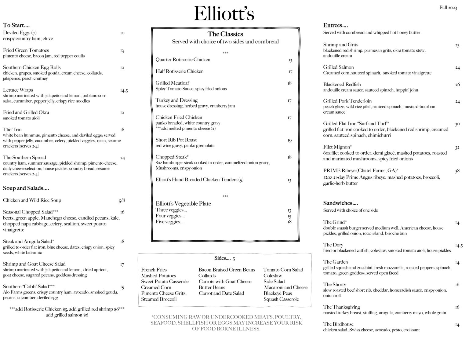Menu | Elliott's