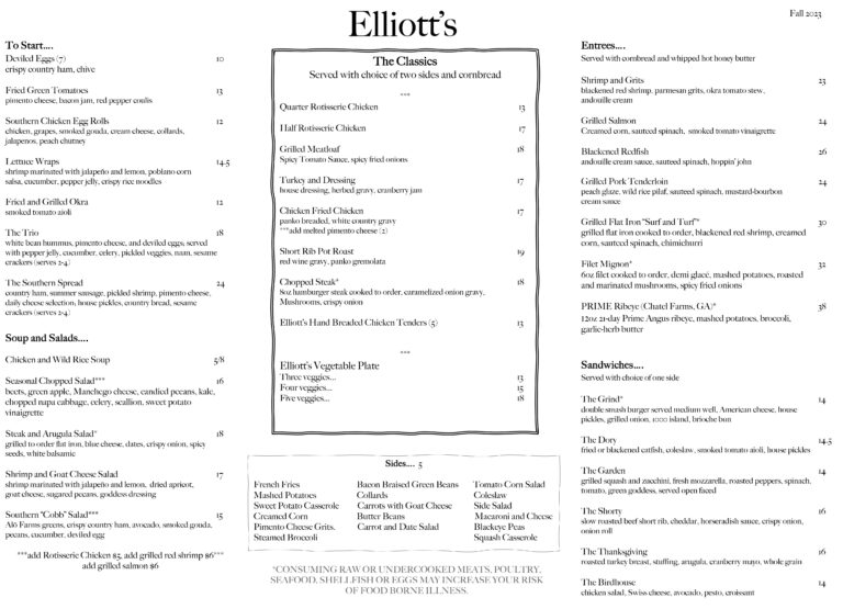 Menu | Elliott's