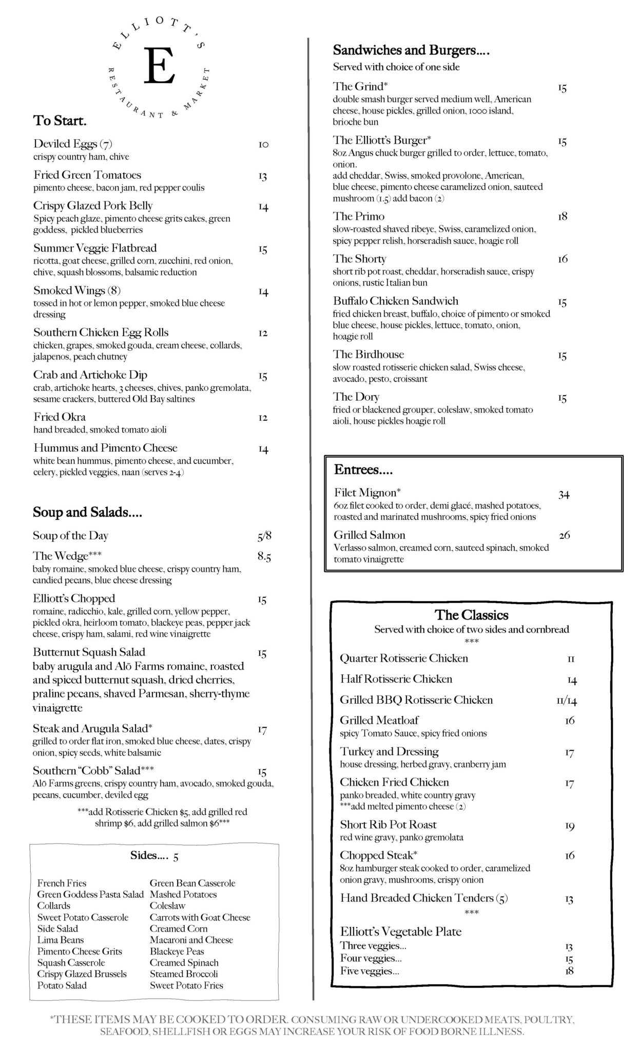 Menu | Elliott's